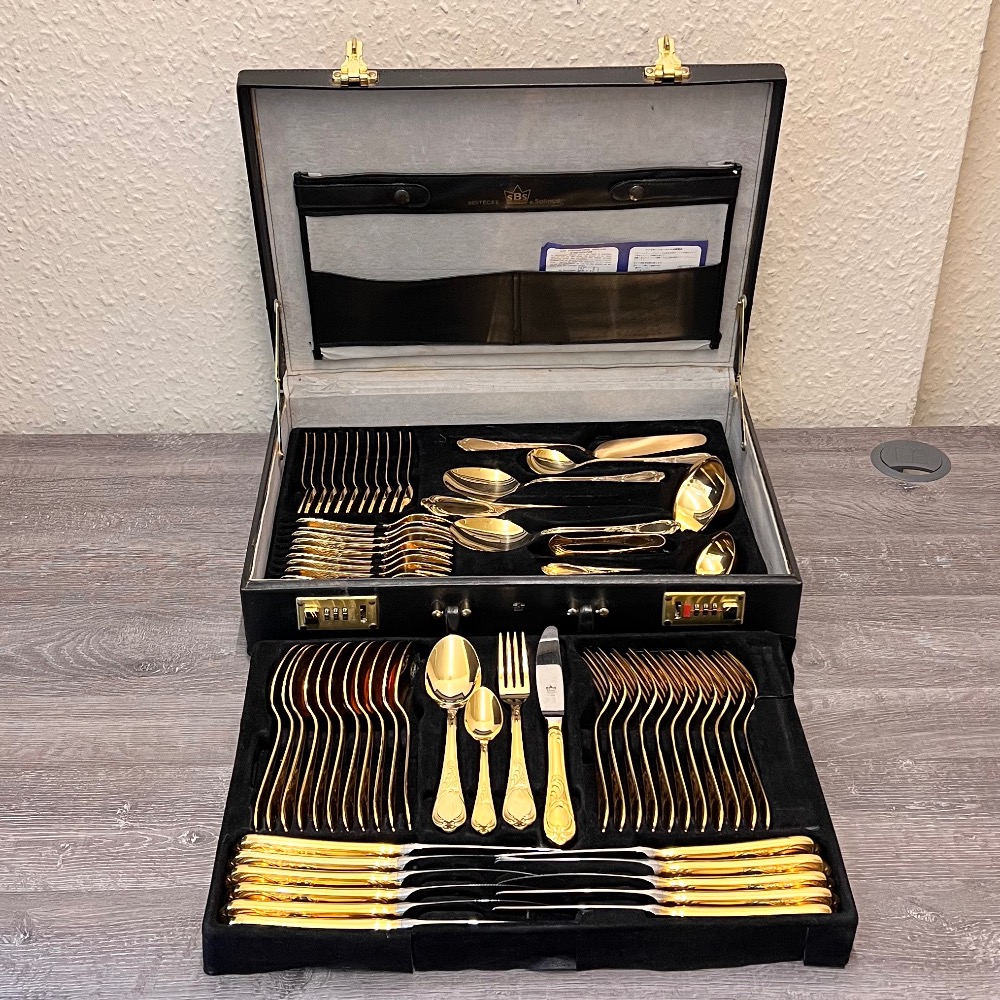 Pre-owned SBS BESTECKE SOLINGEN 70 PIECE 12 PERSON SETTING 23/24CT GOLD ...